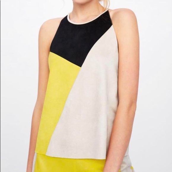 Zara | Tops | Zara Faux Suede Color Block Top | Poshmark